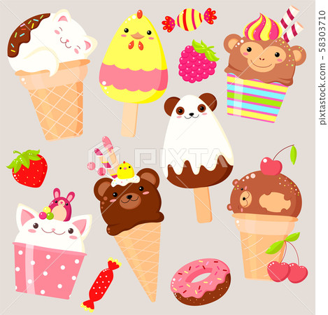 Collection of animal shaped ice cream - Stock Illustration [58303710 ...