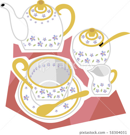 Tea set flower - Stock Illustration [58304031] - PIXTA