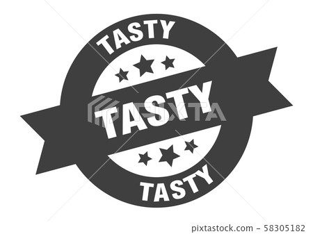 tasty sign. tasty black round ribbon sticker - Stock Illustration ...