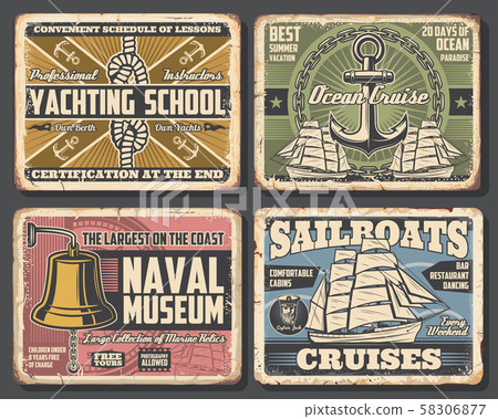 Nautical ship anchor, sailboat rope, compass, bell - Stock Illustration ...