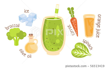 Recipe for a green vegetable smoothie. Vector... - Stock Illustration ...