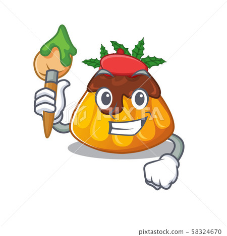 Artist christmas pudding served on mascot plate - Stock Illustration ...