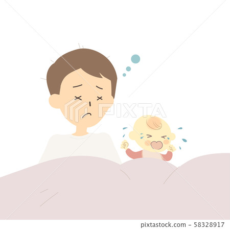 Baby crying at night with crying baby - Stock Illustration [58328917 ...