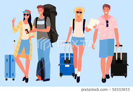 Friends Company Going on Vacation Together Vector - Stock Illustration ...