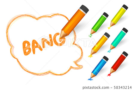 Sketch banner drawn with cartoon color pencils - Stock Illustration ...