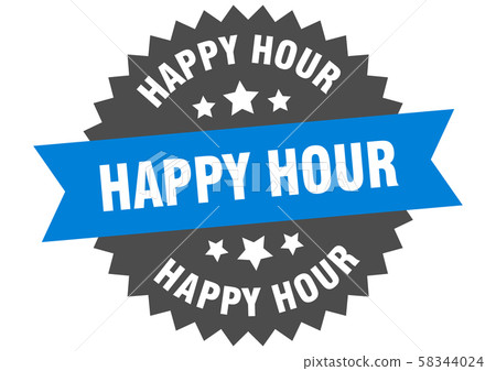 happy hour sign. happy hour blue-black circular - Stock Illustration ...