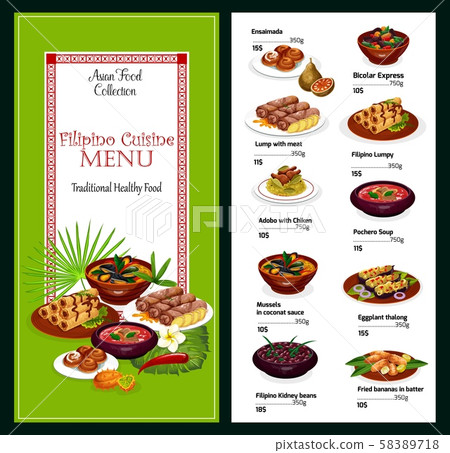 Filipino cuisine menu dishes, desserts - Stock Illustration [58389718 ...