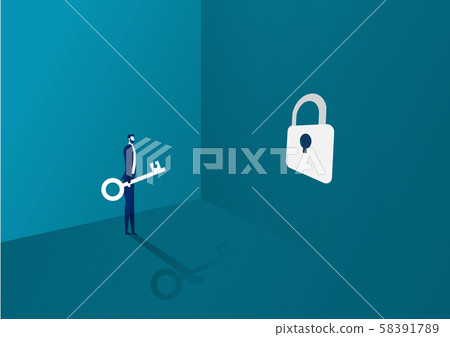 business man thinking take key to putting in a... - Stock Illustration ...