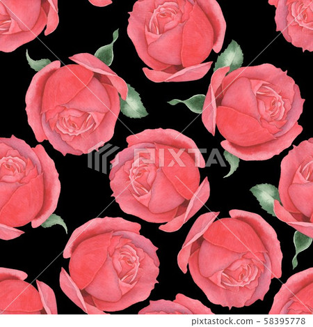 Seamless pattern of red roses. Watercolor - Stock Illustration ...