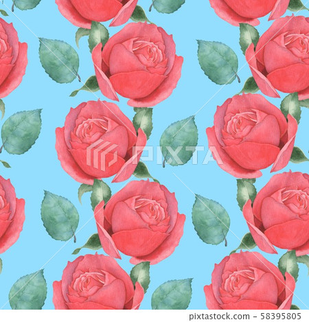 Seamless pattern of red roses. Watercolor - Stock Illustration ...