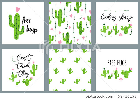 Cactus set Cactus text Seamless patterns... - Stock Illustration ...