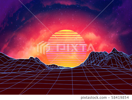 Vaporwave landscape with rocks - Stock Illustration [58419854] - PIXTA
