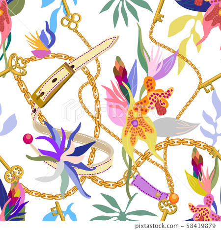 Seamless vector pattern with tropical motifs. - Stock Illustration ...