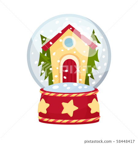 Crystal Snow Dome Toy With Decorated House And... - Stock Illustration ...