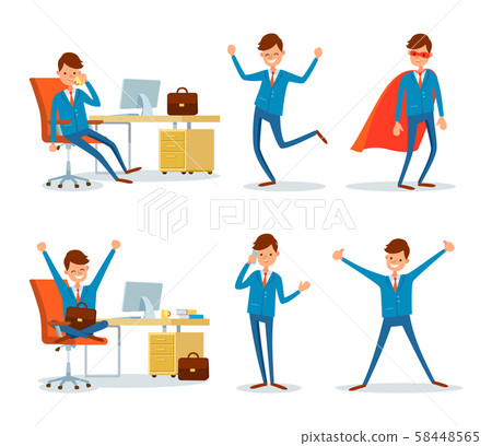 Man Hero with Cloak and Businessman Working Office - Stock Illustration ...