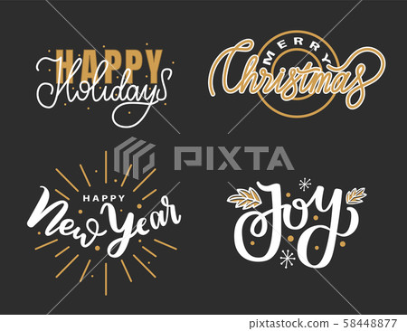 Happy Holidays, Merry Christmas Joy Lettering Text - Stock Illustration ...