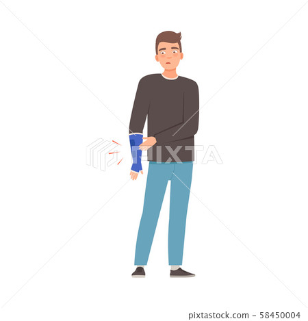 Brunette man with a bandage on a sore arm.... - Stock Illustration ...