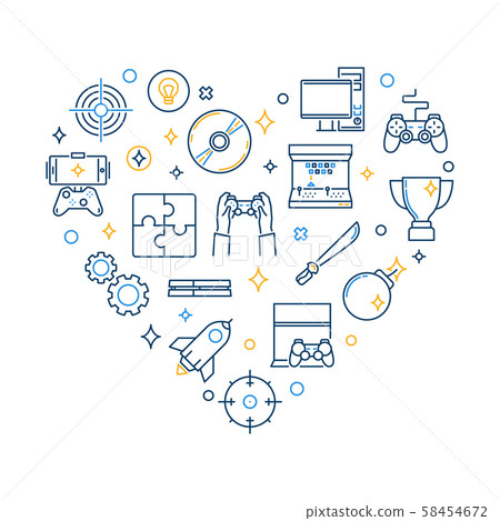 Video Game line vector icons in Heart shape.... - Stock Illustration ...