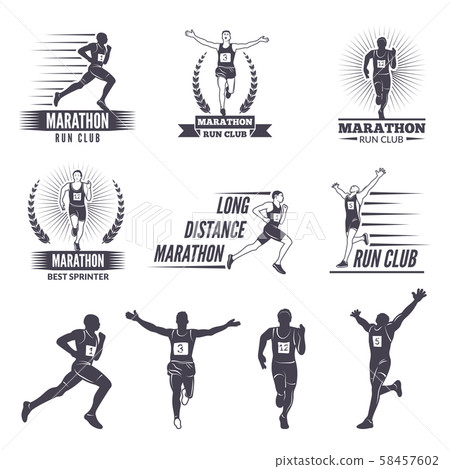 Logos or labels for runners. Marathon graphics - Stock Illustration ...