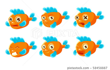 Funny Orange Fish with Different Emotions Set,... - Stock Illustration ...
