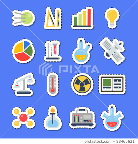 Vector flat style science icons stickers with...-插圖素材 [58463621] - PIXTA圖庫