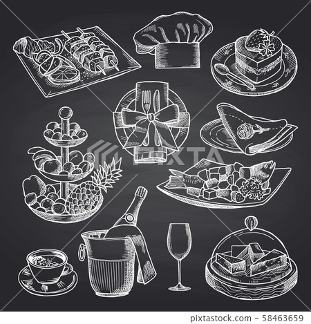 Vector hand drawn restaurant or room service... - Stock Illustration ...