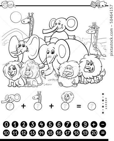 counting and adding task with animals color book - Stock Illustration ...