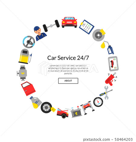 Vector flat style car service elements in circle - Stock Illustration ...
