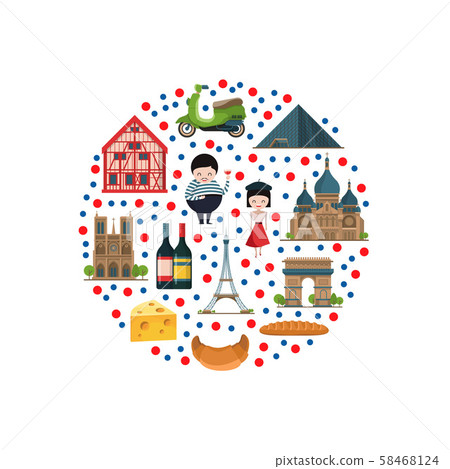 Vector cartoon France sights and objects... - Stock Illustration ...