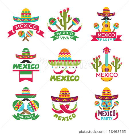 Mexican labels set. Vector colored designs of... - Stock Illustration ...