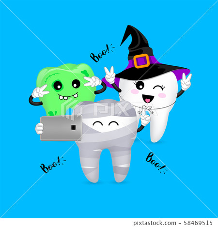 Funny cartoon Halloween tooth character taking... - Stock Illustration ...