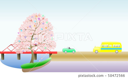 Sakura and bus - Stock Illustration [58472566] - PIXTA