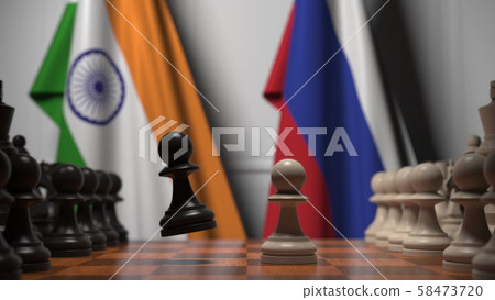 Chess game against flags of India and Russia.... - Stock Illustration ...