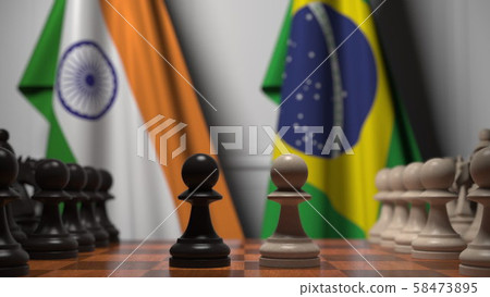 Chess game against flags of India and Brazil.... - Stock Illustration ...