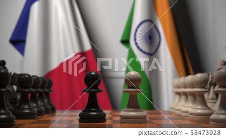 Chess game against flags of France and India.... - Stock Illustration ...