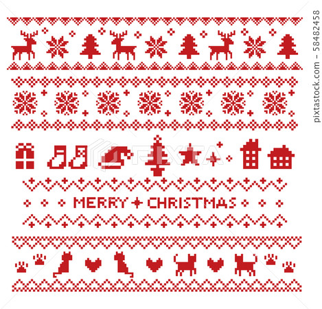 Nordic pattern Christmas line set red - Stock Illustration [58482458 ...