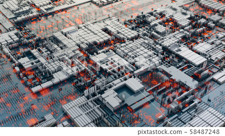 Abstract futuristic design. Tech wall with red... - Stock Illustration ...