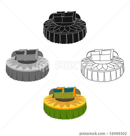 Unusual round bed.Bed with cushions in the form... - Stock Illustration ...