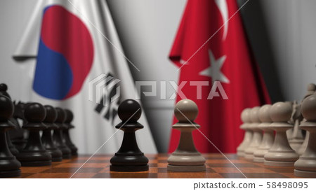 Chess game against flags of South Korea and... - Stock Illustration ...