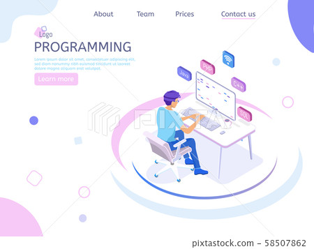 Programmer isometric character. Programming... - Stock Illustration ...