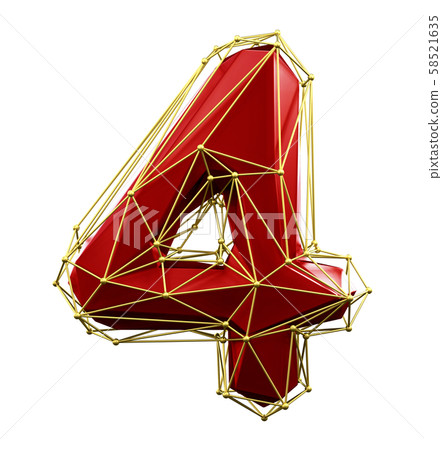 Low poly style number 4. Red and gold color... - Stock Illustration ...