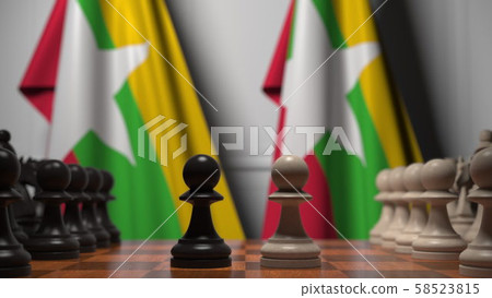 Chess game against flags of Myanmar. Political... - Stock Illustration ...