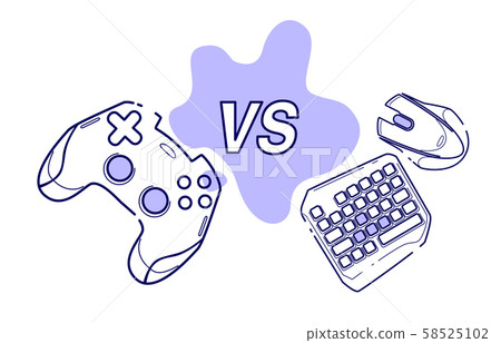 Consoles vs pc, game concept competitive. Line... - Stock Illustration ...