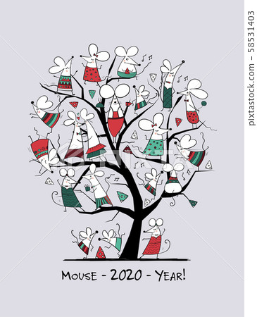 Funny mouses tree, symbol of 2020 year.... - Stock Illustration ...