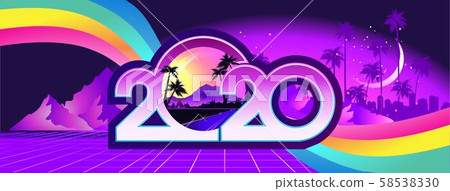 2020 retro wave calendar - Stock Illustration [58538330] - PIXTA