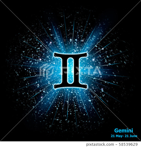Zodiac sign Gemini on cosmic explosion background. - Stock Illustration ...