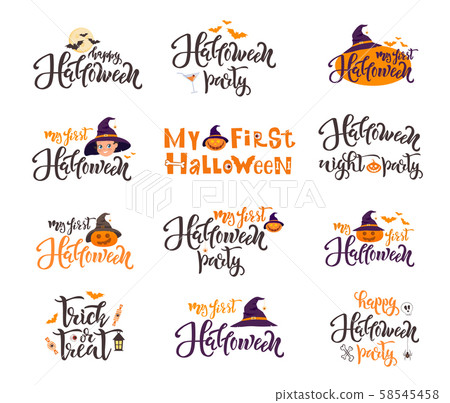 Happy Halloween quote set. Collection of vector... - Stock Illustration ...