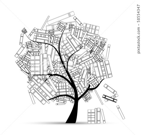 Library tree with book for your design - Stock Illustration [58554347 ...
