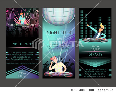 Night club invitation cards. DJ party... - Stock Illustration [58557902 ...