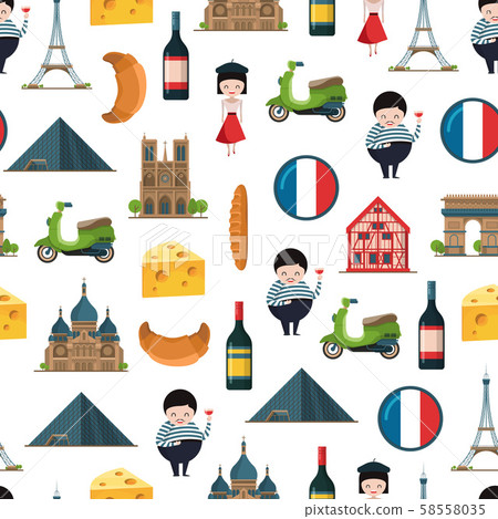Vector cartoon France sights and objects... - Stock Illustration ...